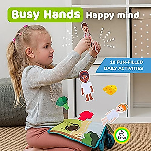 deMoca Montessori Busy Book for Toddlers, Travel Quiet Book with 10 Pages for Learning Boys and Girls, Sensory Cloth Activity Book with Interactive Daily Activities, Travel Toy for Kids