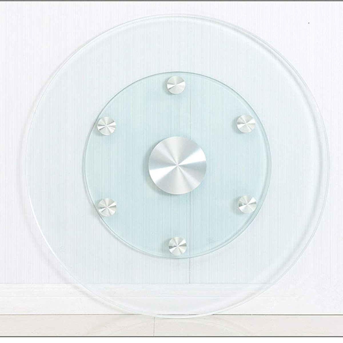 Hermsi 80 cm (30 inch) Extra-Large Lazy Susan Turntable, Round Tempered Glass Tabletop Rotating Serving Tray for Dining Table, Anti-tilt Auxiliary Wheels