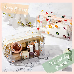 Amylove 2 Pack Cute Flower Makeup Bags Floral Cosmetic Bag Daisy Zippered Pouches Portable Toiletry Bags for Women Travel Vacation Bathroom Organizing (Daisy)