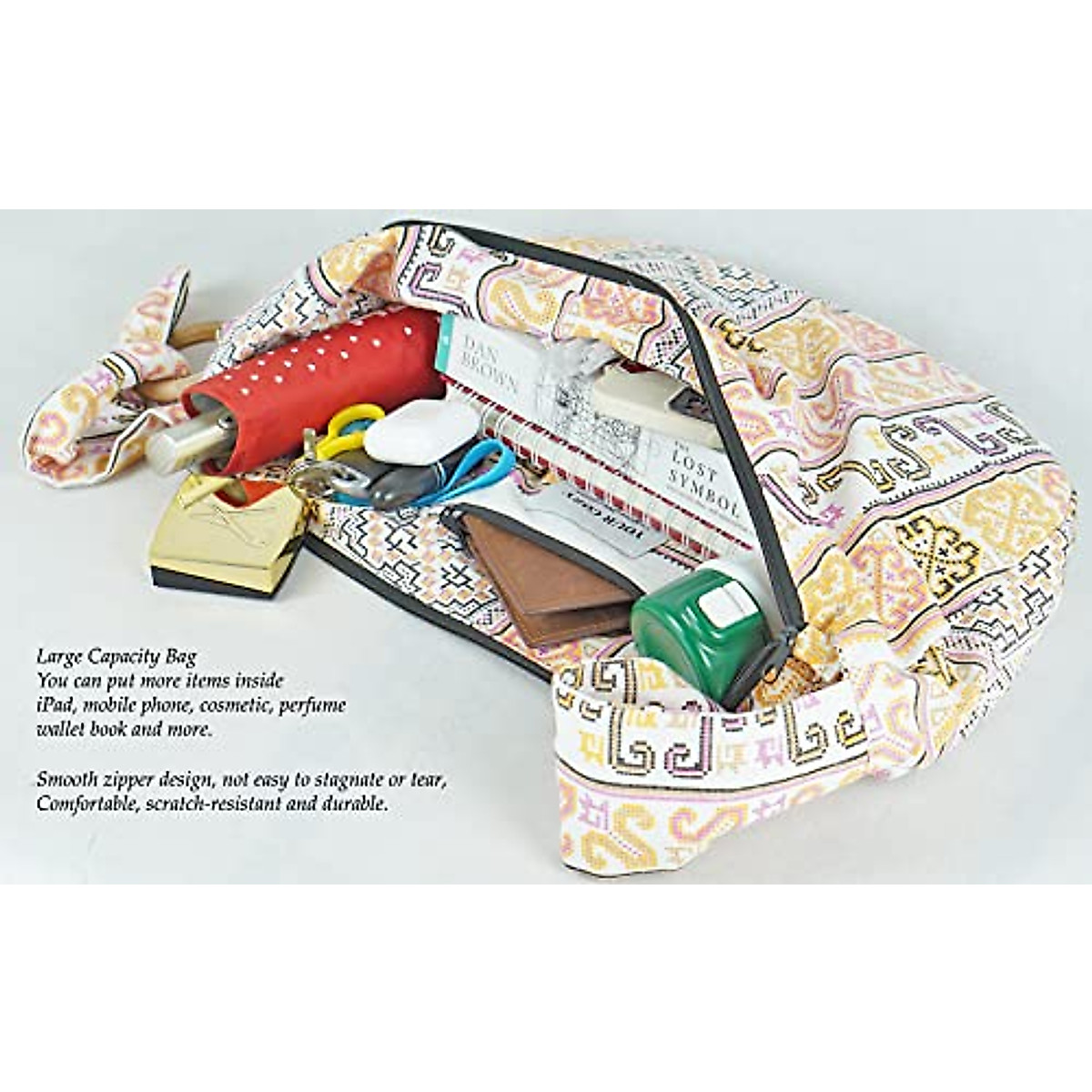 Your Cozy Women's Crossbody Handbags Hippie bag Boho Hobo Bags for Women Shoulder Sling Bag Hippie Tote Bag Handmade Cotton Hippie Purse with Adjustable Strap (Tribe_White)