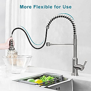 Kitchen Faucet with Pull Down Sprayer Spring Brushed Nickel Commercial Single Handle Gooseneck Stainless Steel Pull Out Kitchen Sink Faucet Wasserrhythm