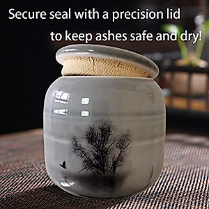 Small Cremation Urns for Human Ashes - Tree of Life Decorative Keepsake Urn with Case, Velvet Pouch - Ceramic Adult Dog Cat Ash Holders Miniature Memorial Funeral Urn for Sharing Ashes