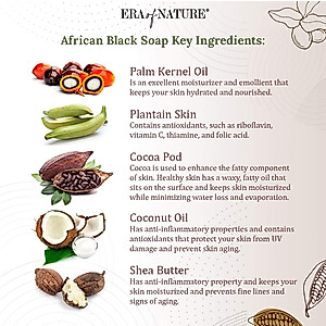 era of nature Best Raw ORGANIC AFRICAN BLACK SOAP, for Dry Skin and Skin Conditions. Pure & Natural Ingredients, Imported From Ghana - 1lb (16oz)