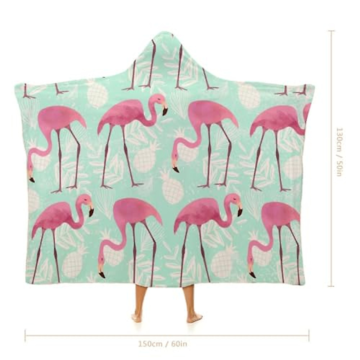 TaoYTao 50"x60" Women Flamingo Summer Pattern Blanket Hoodie, Foldable Wearable Funny Hooded Blanket Robe Cloak, Christmas Birthday Gifts Anniversary For Wife Girlfriend Women