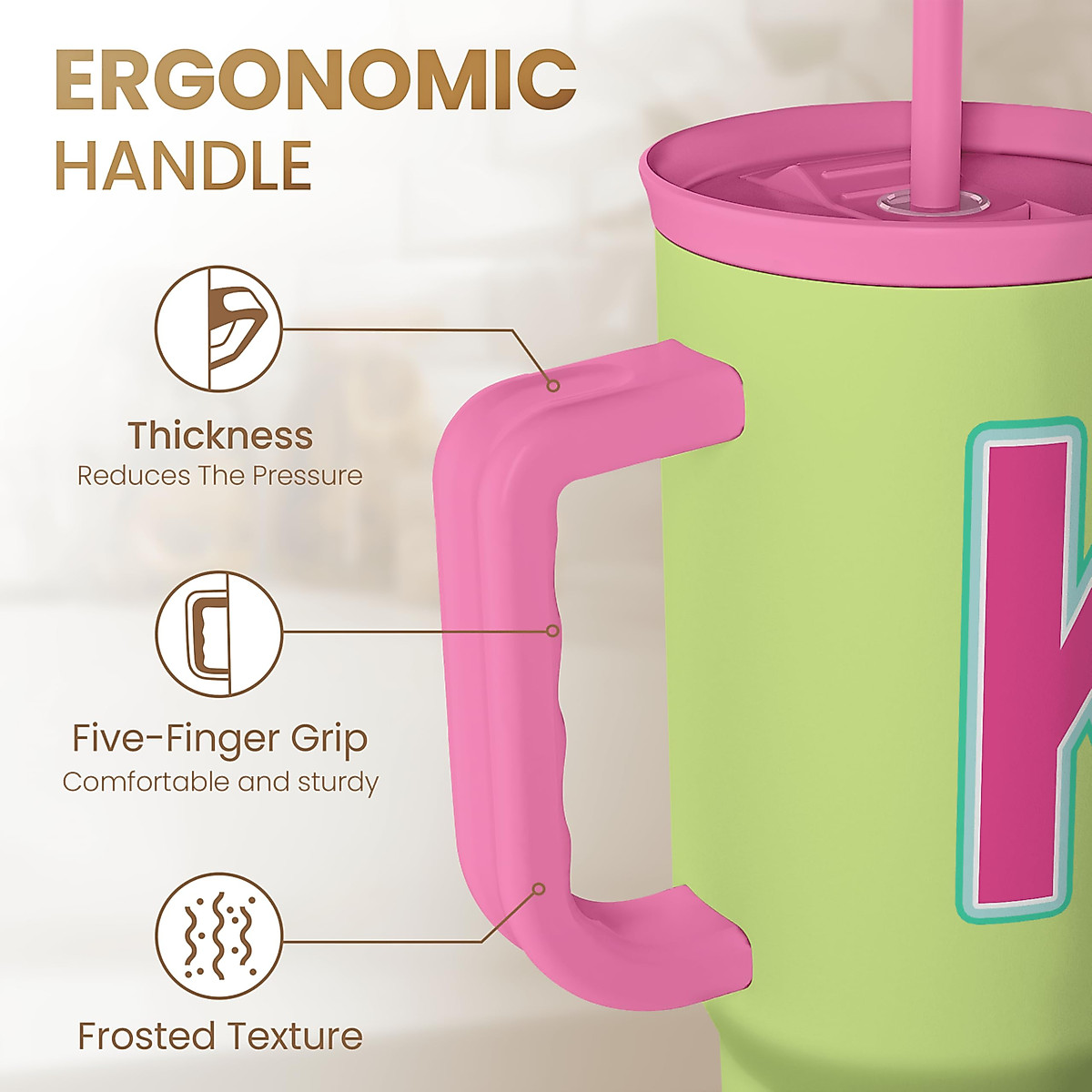 SANDJEST Monogrammed Tumbler with Handle 40oz, Letter K Tumblers Coffee Travel Cup with Straw, Personalized Monogram Initial Gifts for Women Girls, Customized Gifts for Christmas Birthday Mothers Day
