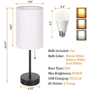 Dott Arts Bedside Lamps for Bedrooms Set of 2, Table Lamps for Nightstand with 3 Color Modes 2700K-5000K, AC Outlet, Nightstand Lamp Night Lamp for Living Room/Reading Room
