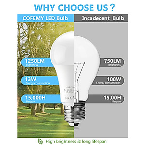 BTBHIHO 6-Pack A19 LED Light Bulbs 100W Equivalent 1250 Lumens, 13W 5000K Cool White Non-Dimmable, No Flicker, Super Bright CRI85+ Standard E26 Edison Screw Bulbs for Bedroom, Home, Office