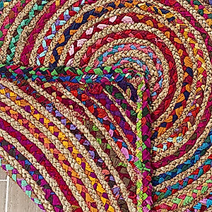 SAFAVIEH Cape Cod Collection Area Rug - 5' x 8' Oval, Red & Multi, Handmade Boho Braided Circles Jute & Cotton, Ideal for High Traffic Areas in Living Room, Bedroom (CAP203A)