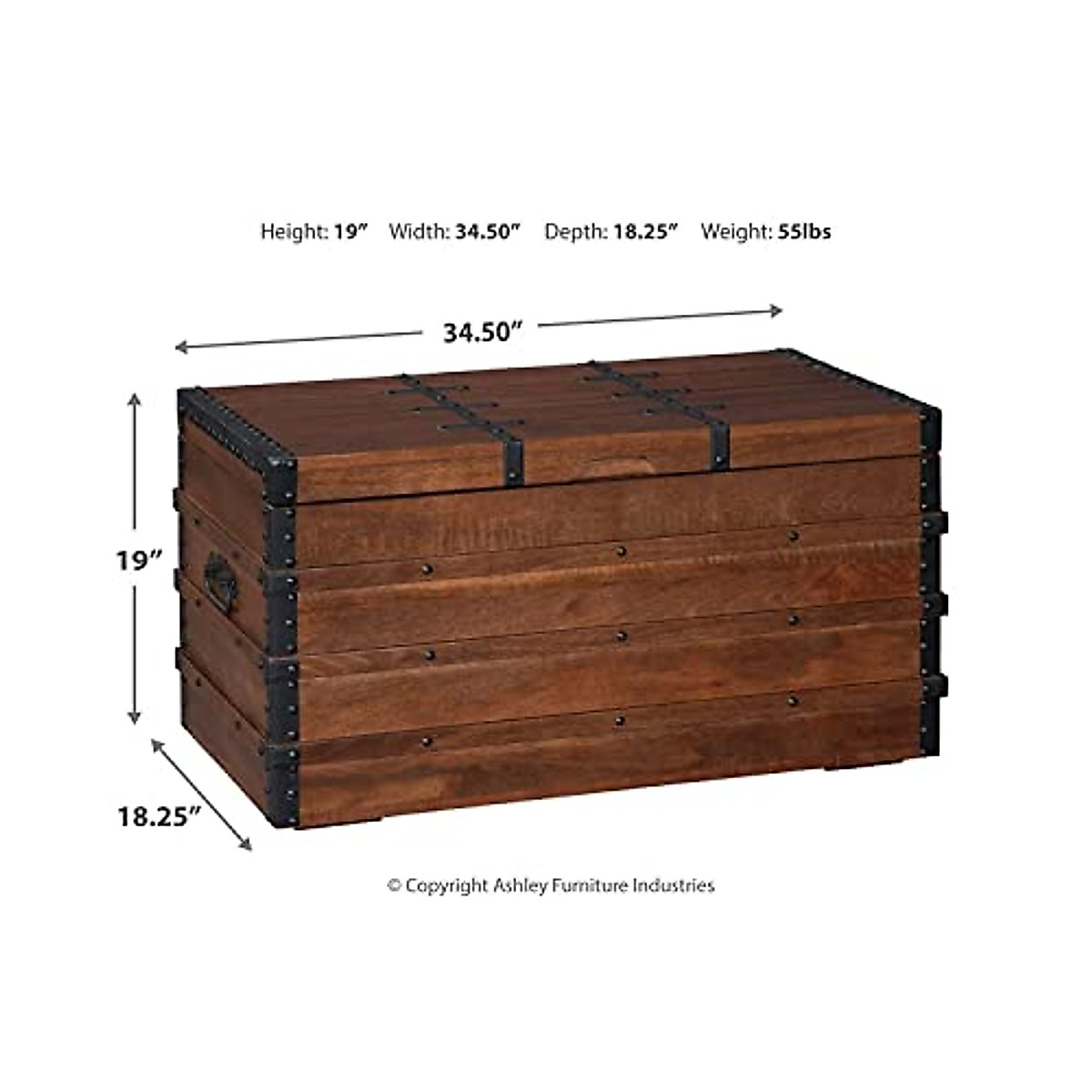 Signature Design by Ashley Kettleby Vintage Wood Storage Trunk or Coffee Table with Lift Top 19", Brown