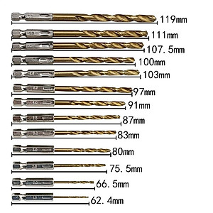 JUN-STORE SENMIAO-TH 13Pcs Kit Mini Repairing Tool Twist Drill Auger Bit Set Electric Screwdriver Head with Hexagon Handle for Woodworking (Color : Gold)