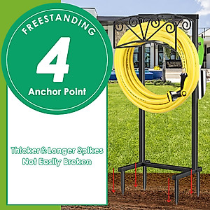 TomCare Garden Hose Holder Upgraded 4 Spikes Water Hose Holder with 2 Tool Hooks Sturdy Hose Reel Holds 150ft Hose Freestanding Hose Stand Hose Hanger Hose Storage for Outside Yard Lawn, Black
