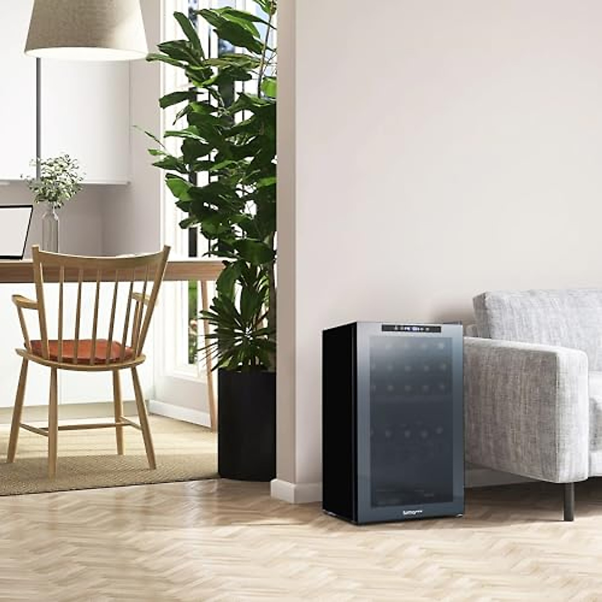 Luma Comfort Shadow Series Wine Cooler Refrigerator 33 Bottle Dual Temperature Zones, Freestanding Mirrored Wine Fridge with Double-Layer Tempered Glass Door & Compressor Cooling,Black