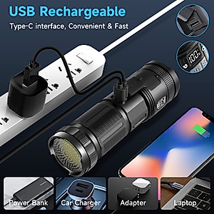 Rechargeable High Lumens, Super Bright Flashlights with COB Work Light, High Powered, Powerful Handheld Led Tactical Flashlights for Emergencies Camping Hiking,120000 Lumens