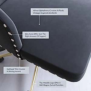 BELLEZE Modern Velvet Desk Chair for Home Office or Bedroom Vanity, Tufted Upholstered Seat with Slim Arms, Adjustable Height, Swivel, Wheels - Belden (Black)