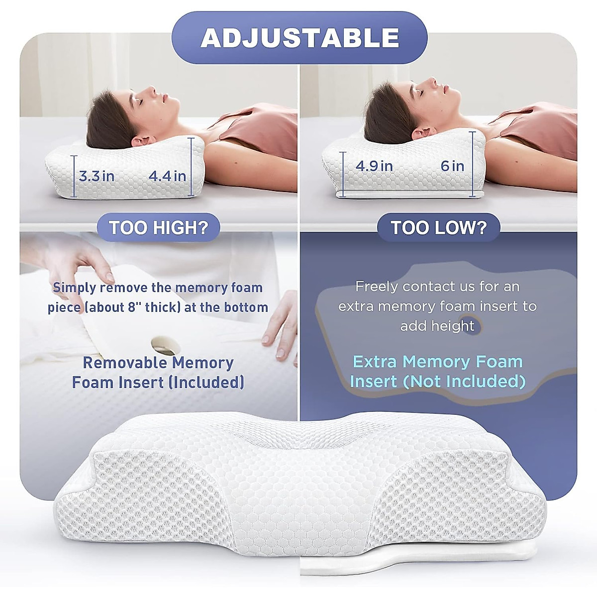 Famedio Adjustable Cervical Pillow for Neck Pain Relief, Hollow Bed Memory Foam Plus Support, Odorless Orthopedic Bed Pillows for Sleeping, Shoulder Pillow for Side Back Stomach Sleeper
