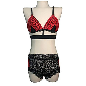 wodceeke Sexy Breast wrap Lace Split Plus Size Lingerie For Women Perspective Embroidered Print mesh Bodysuit Pajamas (Red, S)