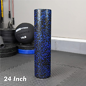 NEXO Fitness High-Density Round Foam Roller for Muscle Soreness Recovery, Exercise, Massage - 18", 24", 36" Blue Fleck (36 Inch)