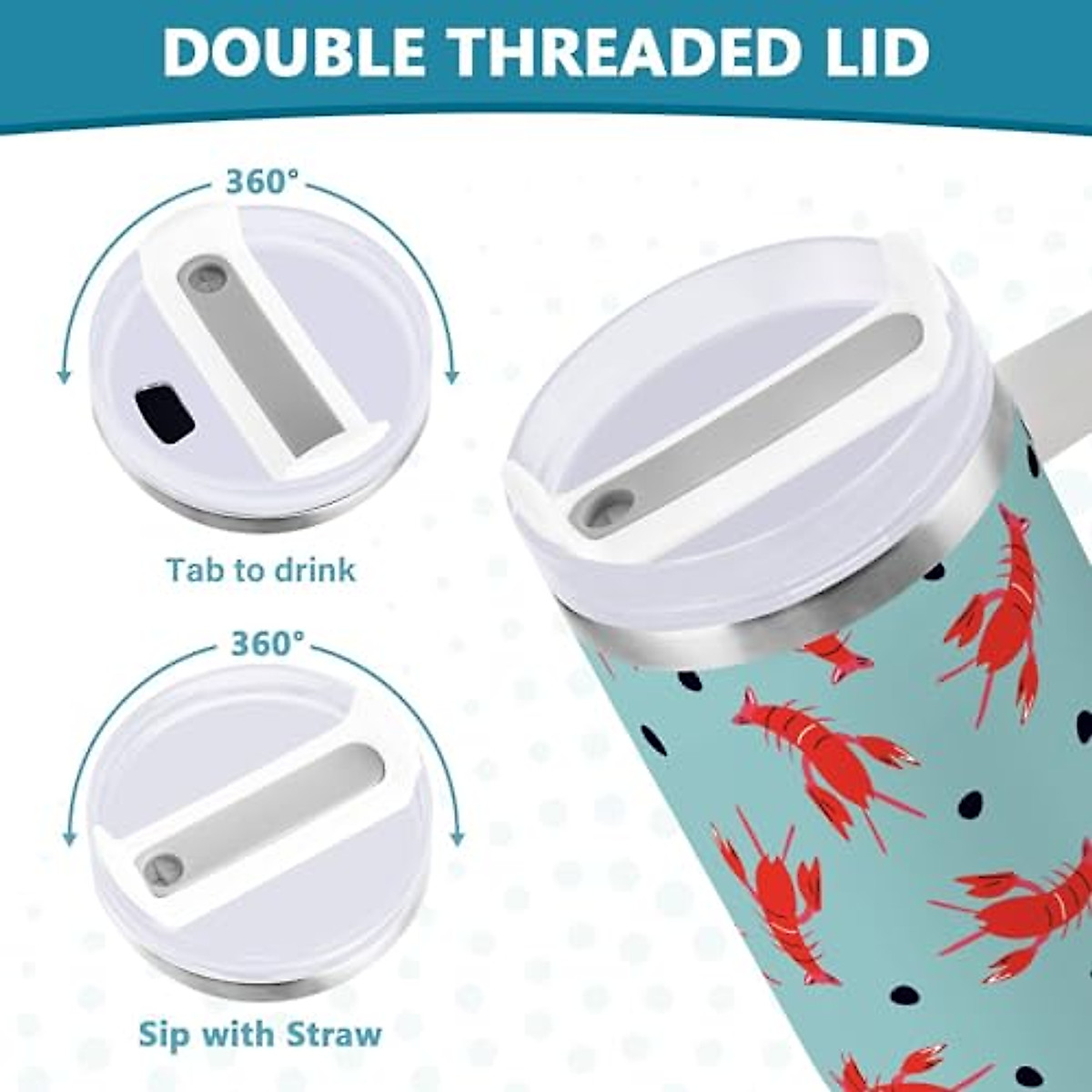 Caikeny Insulated Tumblers with Lid and Straw Brown Red Crayfish 40 oz Reusable Stainless Steel Cup Summer Water Bottle Coffee Travel Tumbler Mug for Women Men