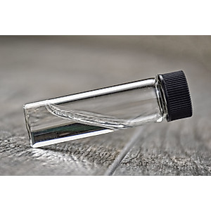 SE Glass Vials, Pack of 144 Leak-Resistant Vials, 2-3/8" x 5/8" Diameter, Clear Transparent glass, Black Plastic Screw Caps, Capacity 7 mL