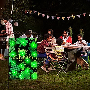 St Patrick's Day Garden Flag with Green Led Lights Good Shamrock Luck Truck Gnome 12 X 18 Inch Double Sided Garden Flag Durable Burlap Shamrock Garden Flag for Lawn Party Outdoor Decorations (Shamrock)