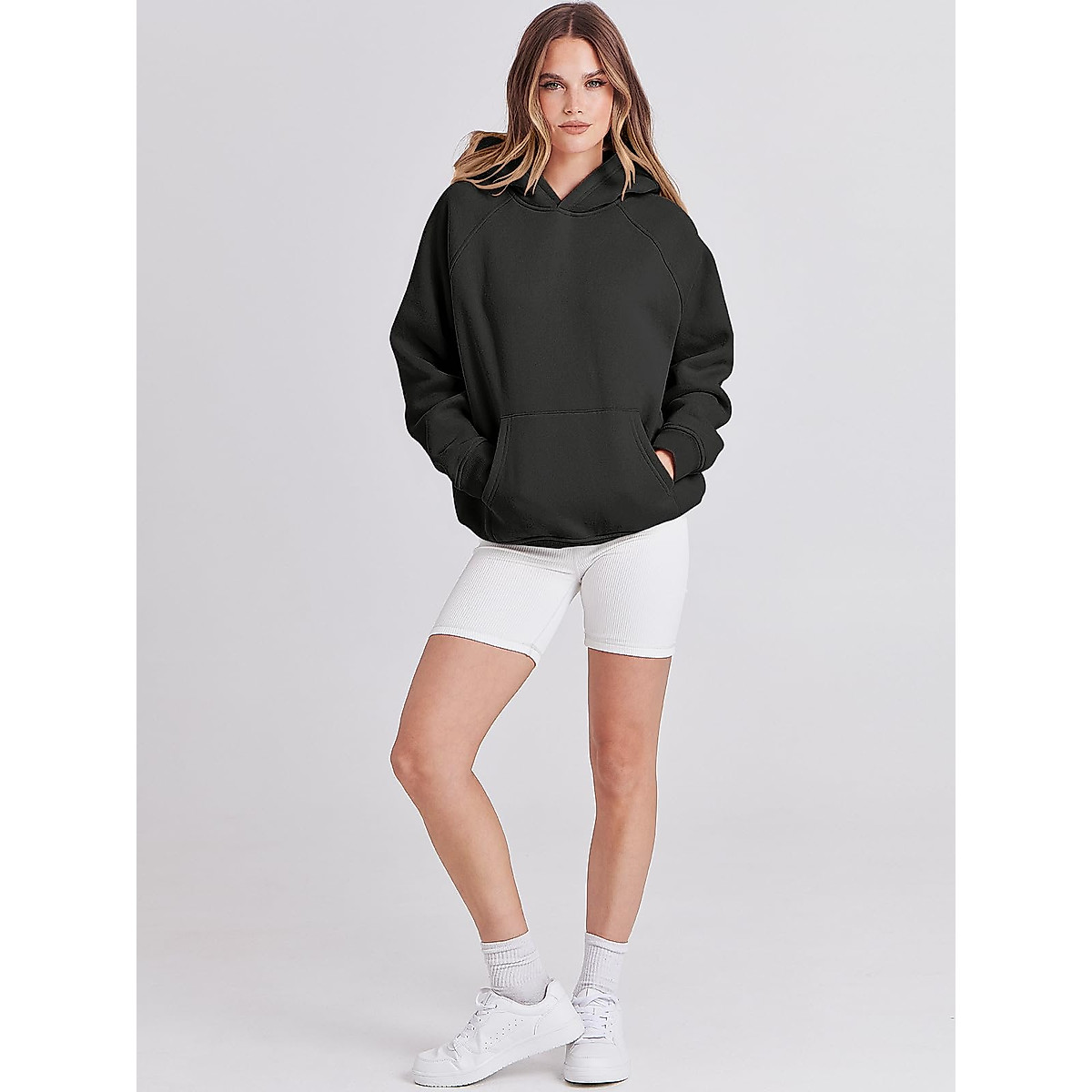 ANRABESS Women Hoodies Oversized Fleece Long Sleeve Comfy Casual Basic Pullover Sweatshirts 2025 Fall Outfits Sweater Black Medium