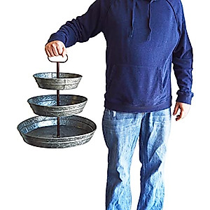 3 Tier Galvanized Steel Serving Tray with Handle, Rustic Vintage Farmhouse Style Party Platters for Cupcakes, Fruit, and Other Desserts or Foods - SciencePurchase