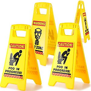4 Pcs Poop in Progress Novelty Toilet Humour Warning Sign Toilet Occupied Funny Caution Sign Hilarious Secret Santa Gift for Bathroom Poop Sign for Restroom Office Decorations Hilarious Christmas