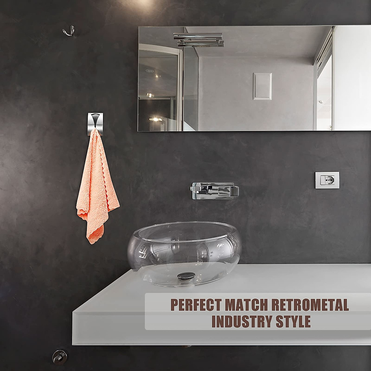 Boao Self Adhesive Towel Hook Holder Grabber Stainless Steel Kitchen Dish Towel Hook Mount Non Drilling Towel Hangers Rack Hand Towel Hook Tea Towel Holders Bathroom Kitchen (Black, Silver,4 Pcs)