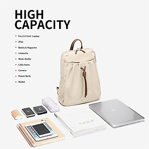 GOLF SUPAGS Stylish Laptop Backpack for Women Water Resistant Slim Computer Bags Fits 14 Inch Notebook (Black)