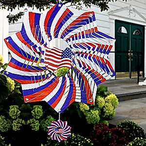 Wind Spinners Home Garden Decor, Patio Yard Backyard Outdoor Art Outside Decorations 3D American Flag Metal Stainless Steel Decoration 12＂Wind Spinner Gifts for Lawn Hanging Pinwheels Crafts Ornaments