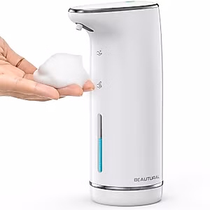 BEAUTURAL Automatic Foaming Soap Dispenser, Touchless Hand Soap Dispenser Rechargeable, Dish Soap Dispenser for Bathroom Countertop, Kitchen and Commercial 10oz/300ml