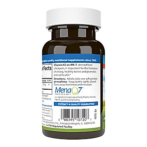 Carlson - Vitamin K2 MK-7 (Menaquinone), 90 mcg, Bone Support, Calcium Bioavailability, K2 Vitamin, Vitamin K-2, 120 Softgels