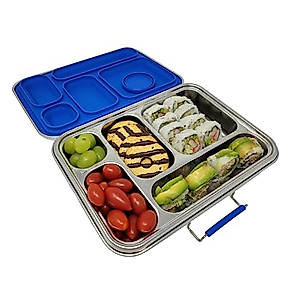 Flatbush Goods Leak Resistant Stainless Steel Bento Lunchbox with Silicone Seal, 2 Leak Proof Containers and 5 Compartments - Durable and Sustainable for Adults and Kids 5 and Older (Blue)