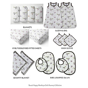 Bacati - Happy Monkeys 2 Pack Essentials Classic Super Soft Breathable 100% Cotton Muslin Baby Crib Fitted Sheets - Fits Standard 28 x 52 x 5 Crib & Toddler Mattresses (Lilac/Grey Girls)