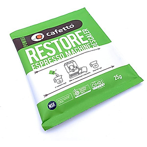 Cafetto Restore Espresso Machine Descaler, Coffee Machine Cleaning Powder for Use In Organic Systems (4 Single Use Packets)
