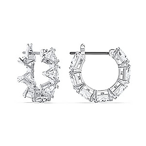 SWAROVSKI Matrix Small Hoop Earrings, Clear Triangle-Cut Crystals in a Rhodium Finish Setting, Part of the Swarovski Matrix Collection