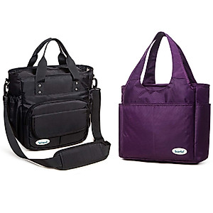 Scorlia Insulated Lunch Shoulder bag and Tote bag, Extra Large Leakproof Lunch Tote Handbag, Durable Reusable Cooler Ladies lunch Box Bag with Side pockets, Tall Drinks Holder for Women Men