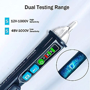 2PCS LETONNEY Voltage Tester, Non Contact Voltage Detector, Circuit Tester Dual Range Voltage Sniffer AC 12V-1000V/48V-1000V, Live/Null Wire Tester with Alarm and Flashlight (Blue)