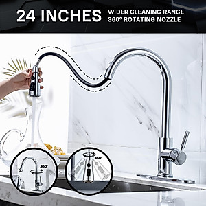 WEWE Sink Faucet, Pull Down Kitchen Faucet with Sprayer Low Lead Commercial Modern Stainless Steel rv Farmhouse Kitchen Faucet Single Handle 1 or 3 Hole Kitchen Sink Faucet, Polished Chrome