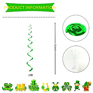 32 Pieces St Patricks Day Decorations Hanging Swirls, St. Patricks Day Decorations Shamrock Clover Leprechaun Horseshoe Ceiling Foil Streams for Lucky Day Home Irish Party Supplies