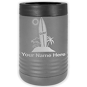 LaserGram Double Wall Insulated Beverage Can Holder, Surfboard, Personalized Engraving Included (Standard Can, Gray)