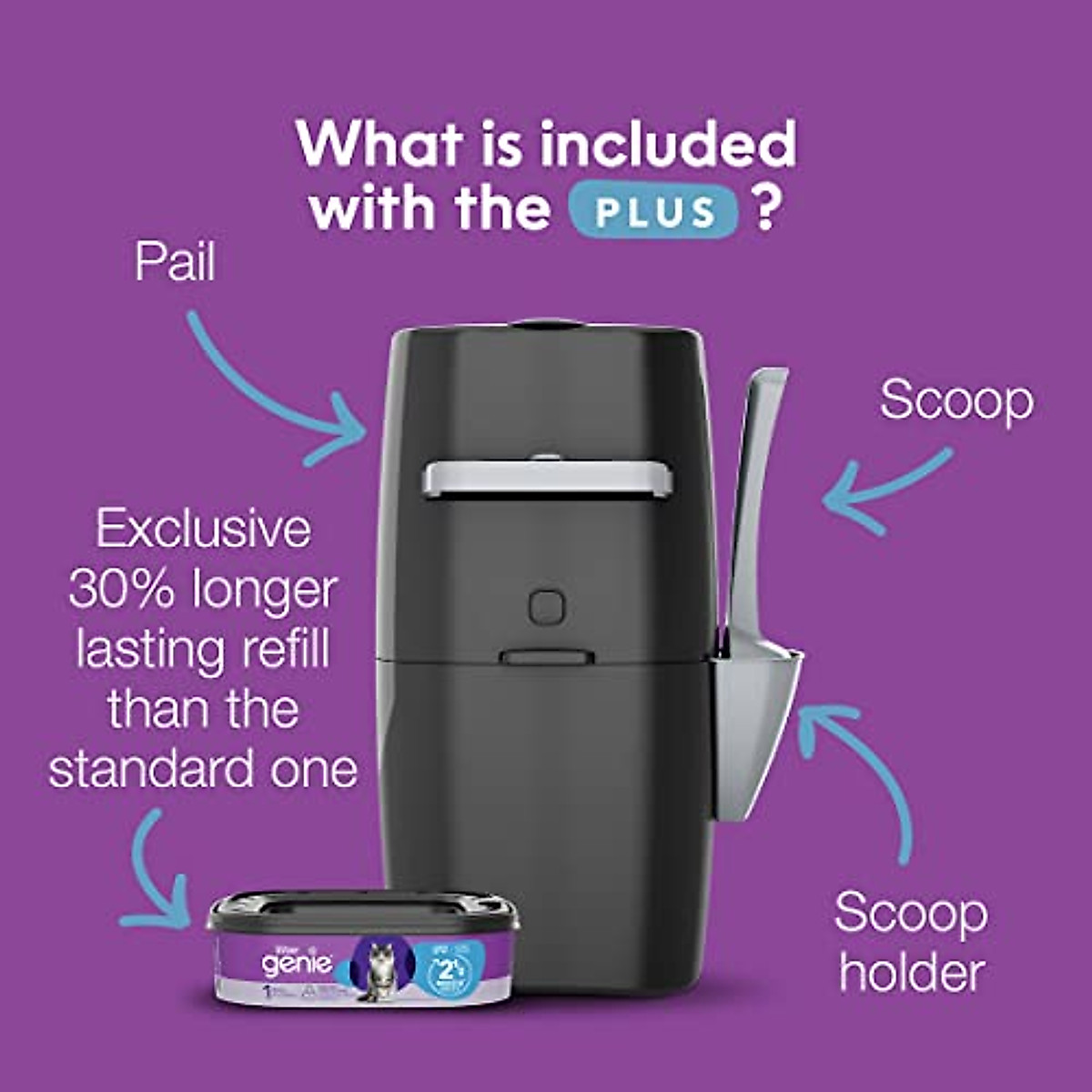 Litter Genie Plus Pail, Ultimate Cat Litter Disposal System, Locks Away odors, Includes One Refill, Black,Small