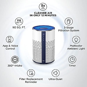 TCL Air Purifier for Home Room Bedroom, Smart WiFi Alexa Control, True H13 HEPA Air Filter Remove 99.97% Smoke Odor Pet Dander Dust Pollen Mold Air Cleaner Metal Design with Night Light