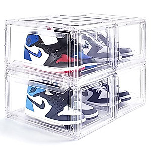 TABINBOX Clear Plastic Shoe Boxes, Stackable Shoe Cases, Clear Sneaker Storage Organizer(4 Pack)