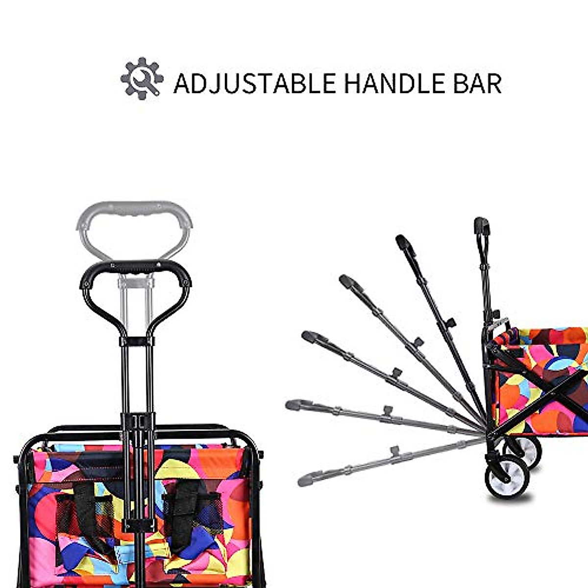 WHITSUNDAY Collapsible Folding Garden Outdoor Park Utility Wagon Picnic Camping Cart,Wagon Cart Heavy Duty Foldable for Picnic Camping Cart with Wheel and Bottle Holders Bubble