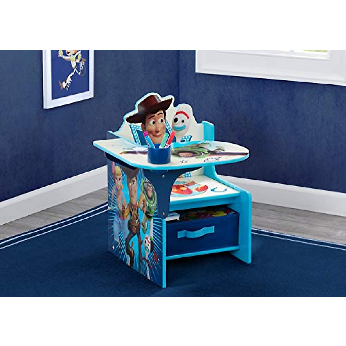 Delta Children Chair Desk with Storage Bin + Design and Store 6 Bin Toy Storage Organizer, Disney/Pixar Toy Story (Bundle)