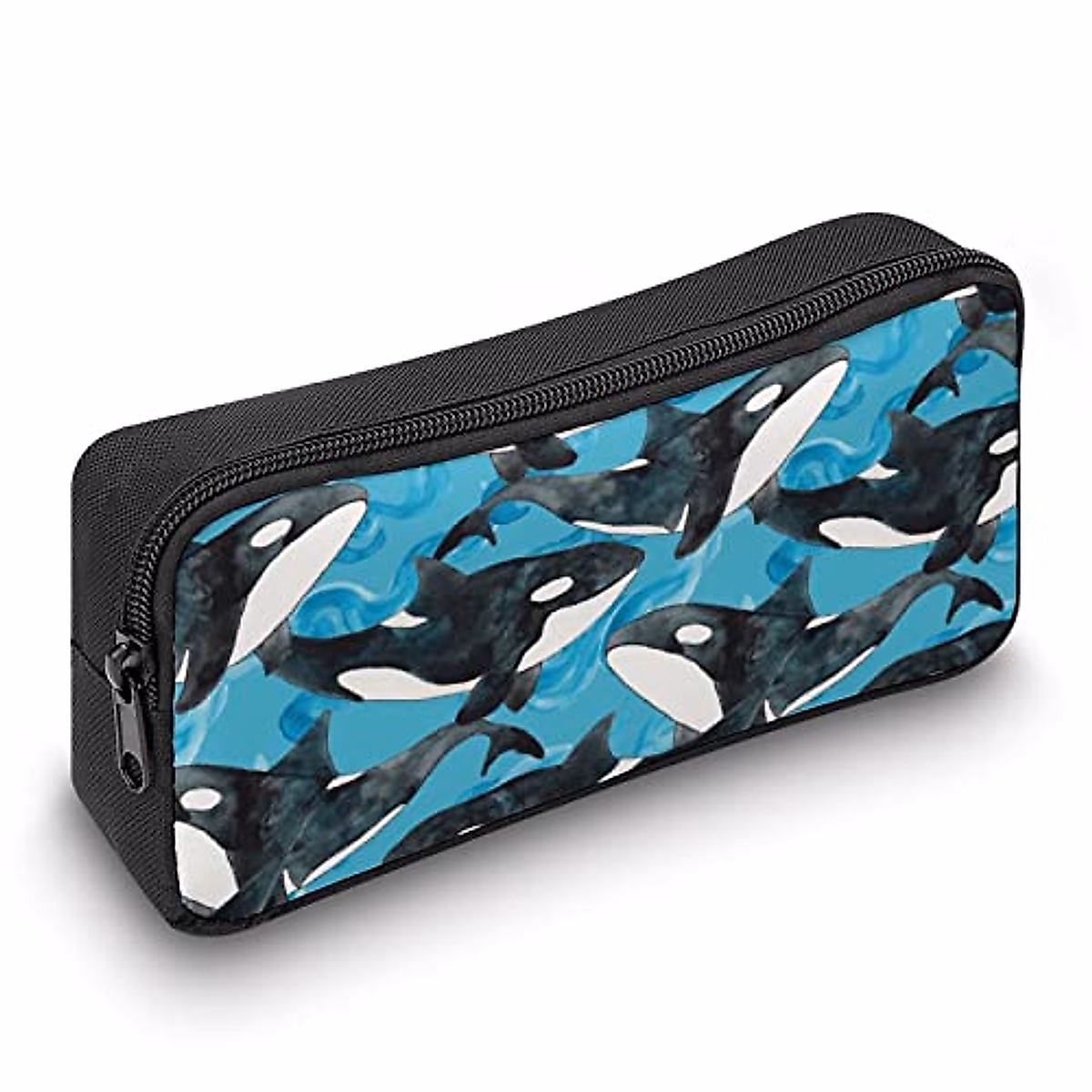 Watercolor Orcas Pencil Case Makeup Bag Big Capacity Pouch Organizer for Office College