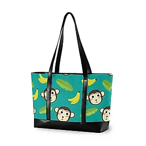 Monkey Laptop Tote Bag for Women Work Travel Bag Canvas Teacher Tote Bags Handbags Purse with Zipper