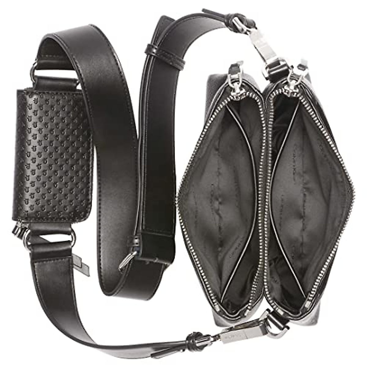 Calvin Klein Chrome Organizational 2 in 1 Top Zip Crossbody, Black/Silver