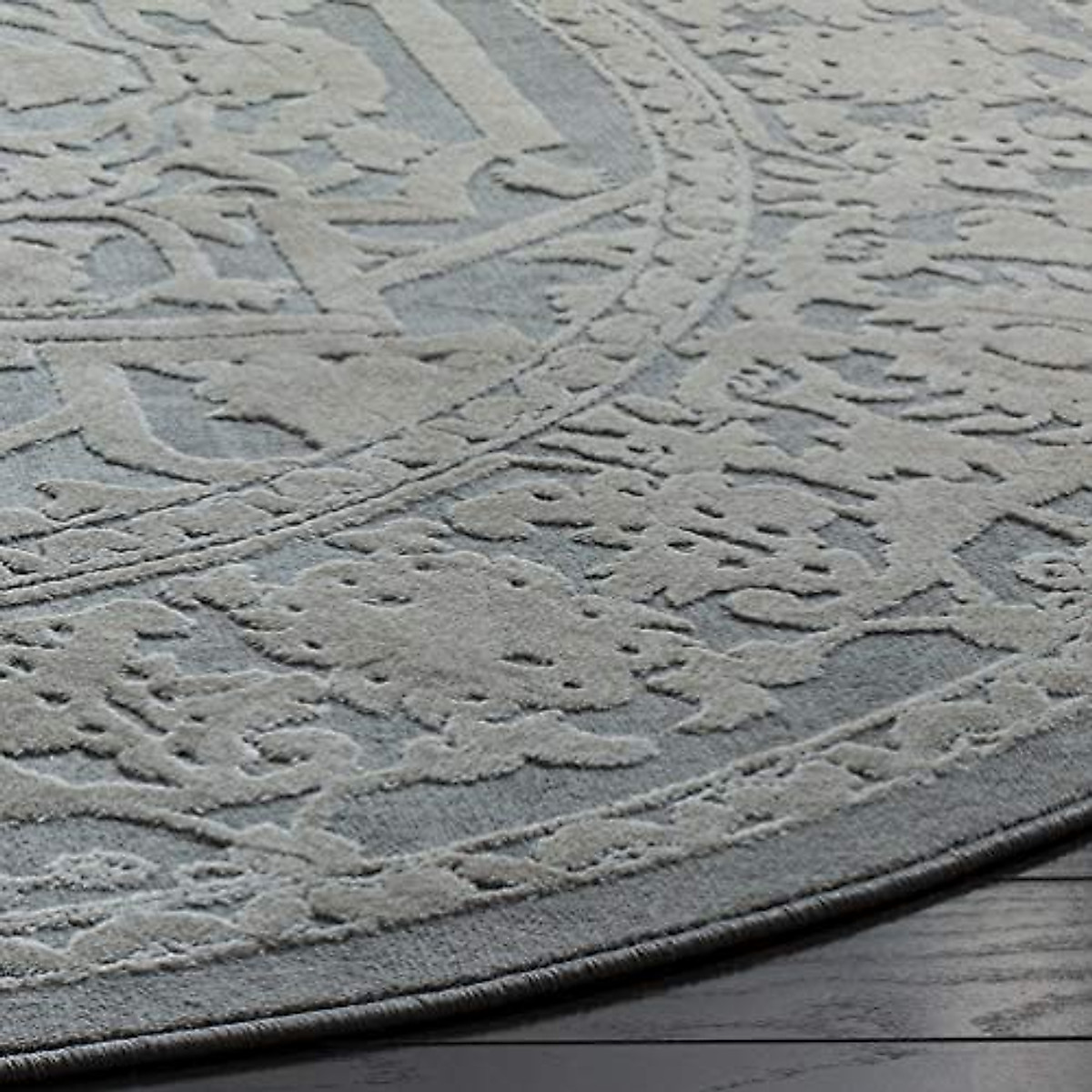 SAFAVIEH Reflection Collection 6'7" Round Light Grey/Cream RFT665C Vintage Distressed Area Rug